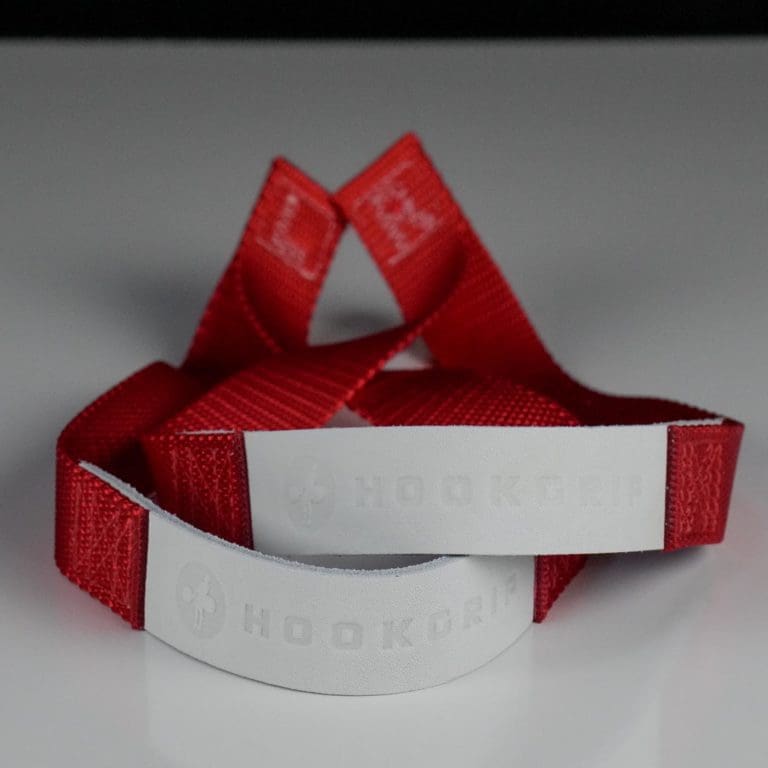 Leather/Nylon White & Red hookgrip weightlifting straps – hookgrip store